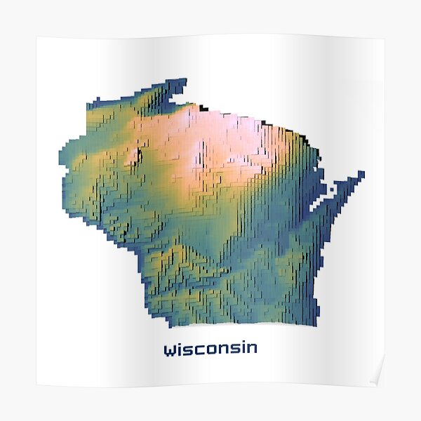 "Wisconsin Elevation Tiles - Digitally Rendered Map" Poster by cstats ...