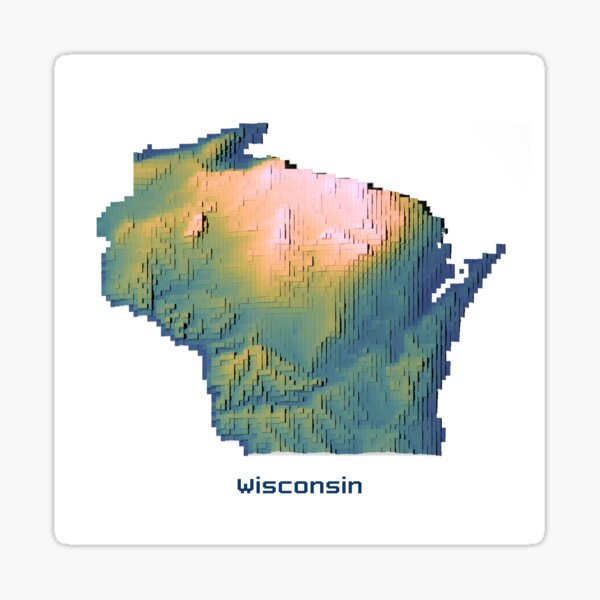 "Wisconsin Elevation Tiles - Digitally Rendered Map" Sticker for Sale ...