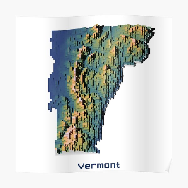 "Vermont Elevation Tiles - Digitally Rendered Map" Poster for Sale by ...