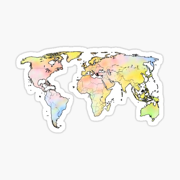 "Colorful world map, continents, countries" Sticker for Sale by ...