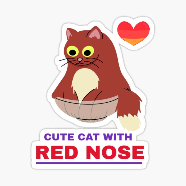 "Cute Cat With Red Nose" Sticker by shilps30 | Redbubble