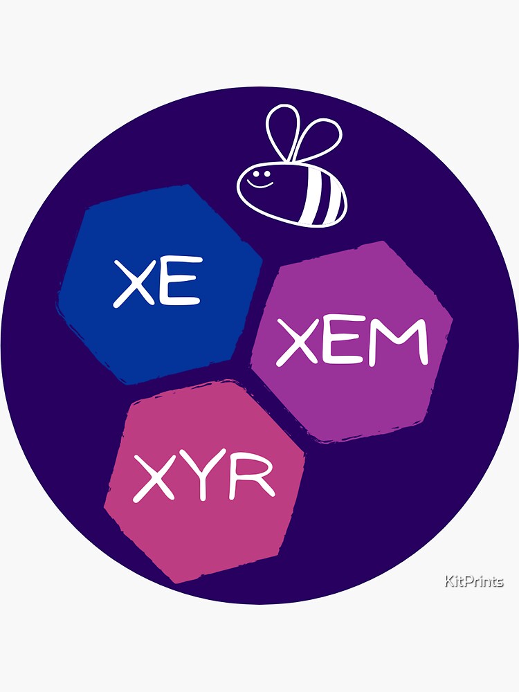 Pegatina «Pronombres de bandera Xe / Xem / Xyr Bi» de KitPrints | Redbubble