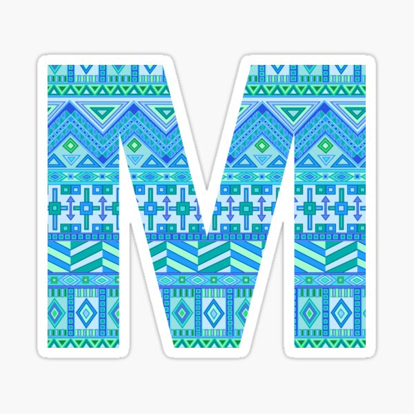 Pegatina for Sale con la obra «Letra M Azul rayas aztecas patrón Boho ...