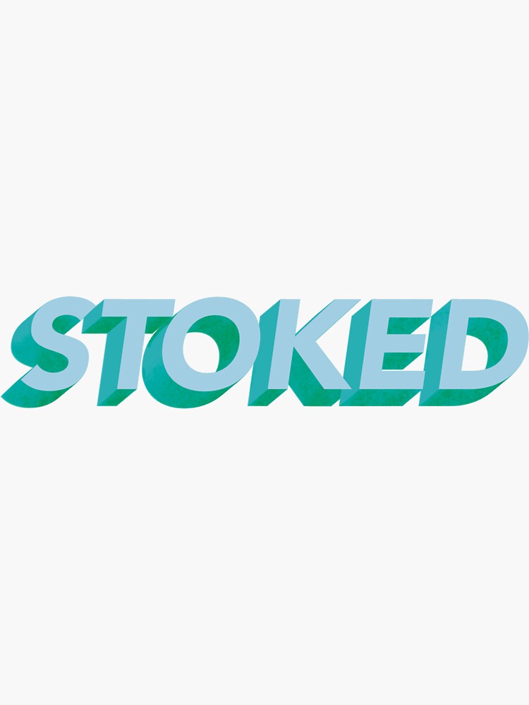 "Stoked Typography Logo Blue Green" Sticker by SkiBumArt | Redbubble