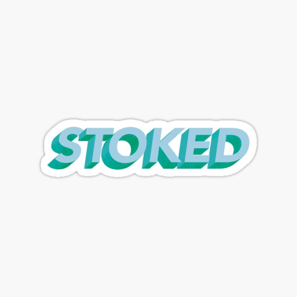 "Stoked Typography Logo Blue Green" Sticker by SkiBumArt | Redbubble