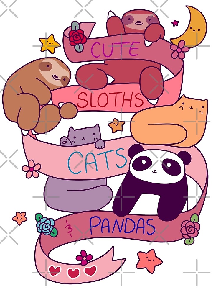 "Cute Sloths Cats and Pandas" Poster for Sale by SaradaBoru | Redbubble