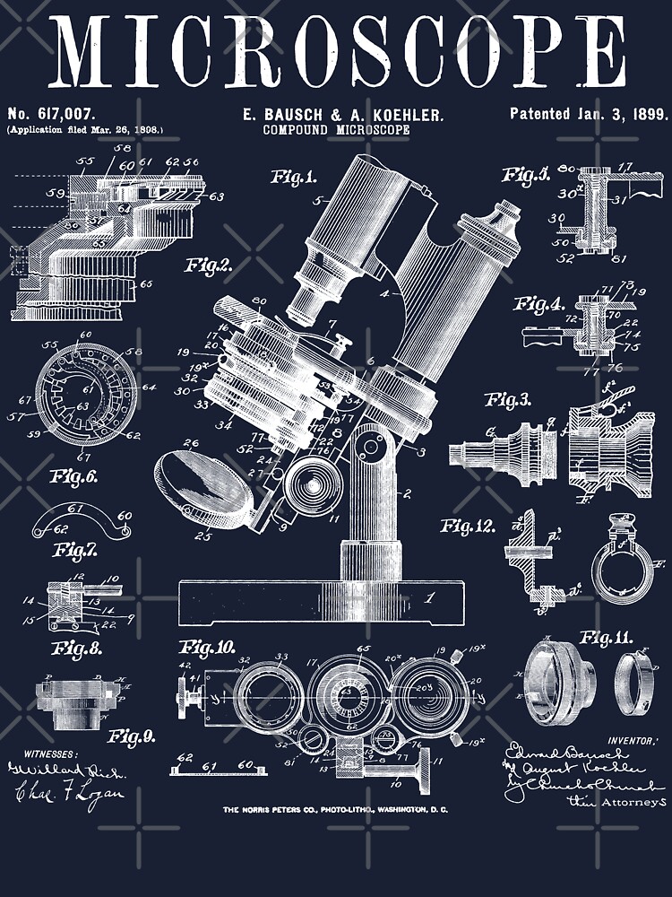 "Microscope Biologist Science Vintage Patent Drawing Print" Kids T ...