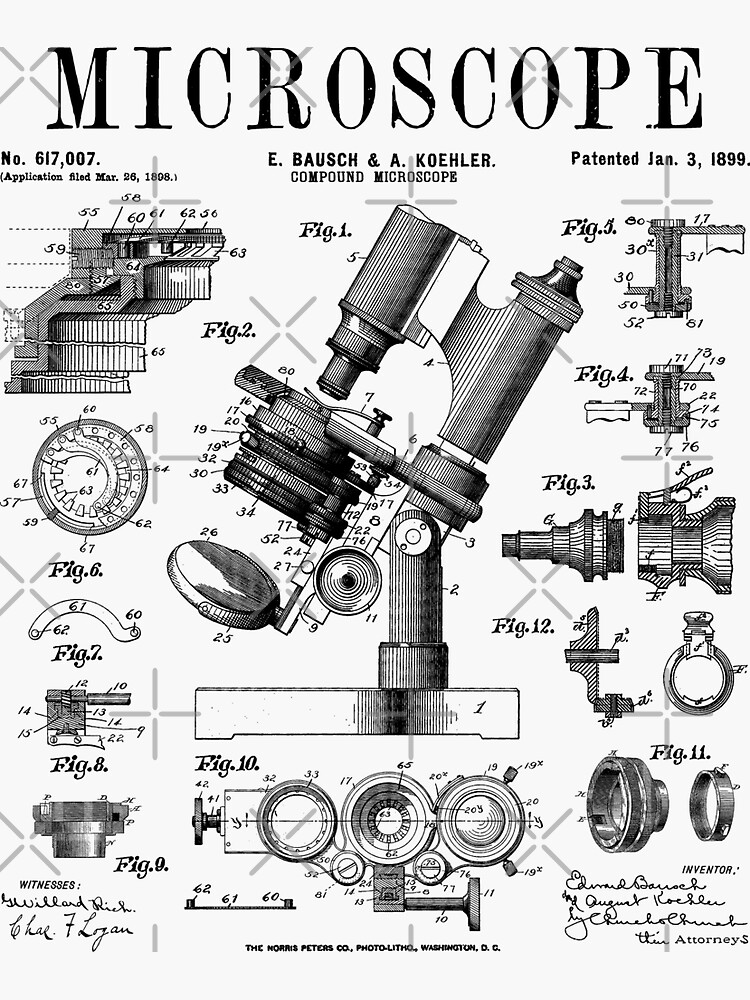 "Microscope Biologist Science Vintage Patent Drawing Print" Sticker by ...
