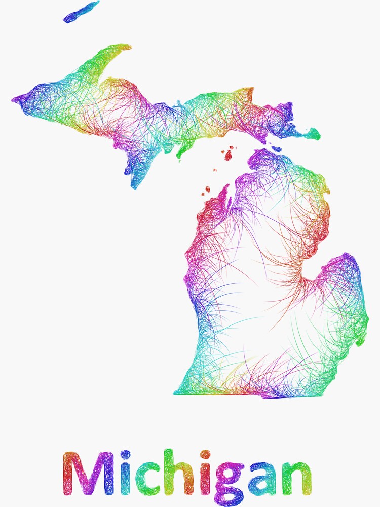 "Rainbow Michigan map" Sticker for Sale by davidzydd | Redbubble