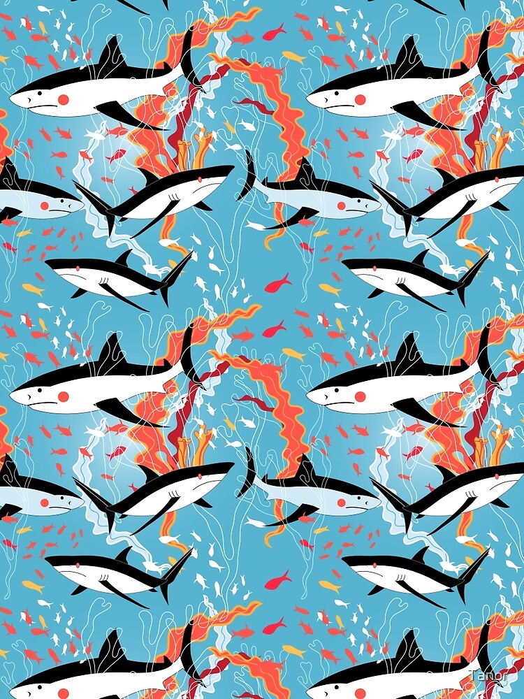 "Graphic pattern of swimming sharks" T-shirt for Sale by Tanor ...