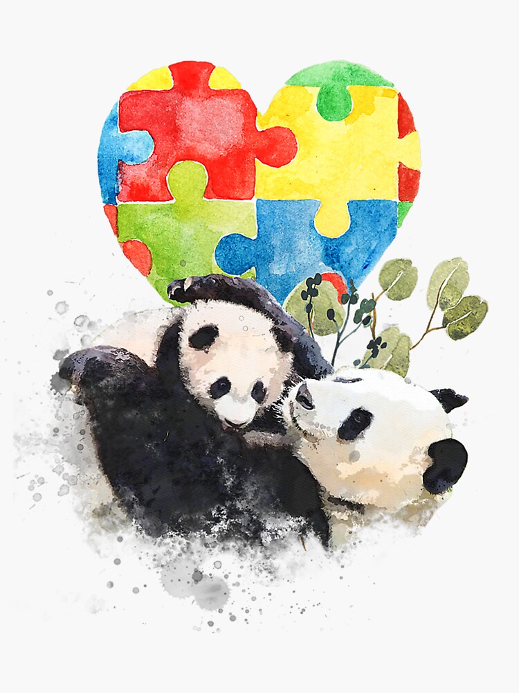 "Autism Awareness Mommy Panda Bear With Baby Puzzle Heart" Sticker by ...