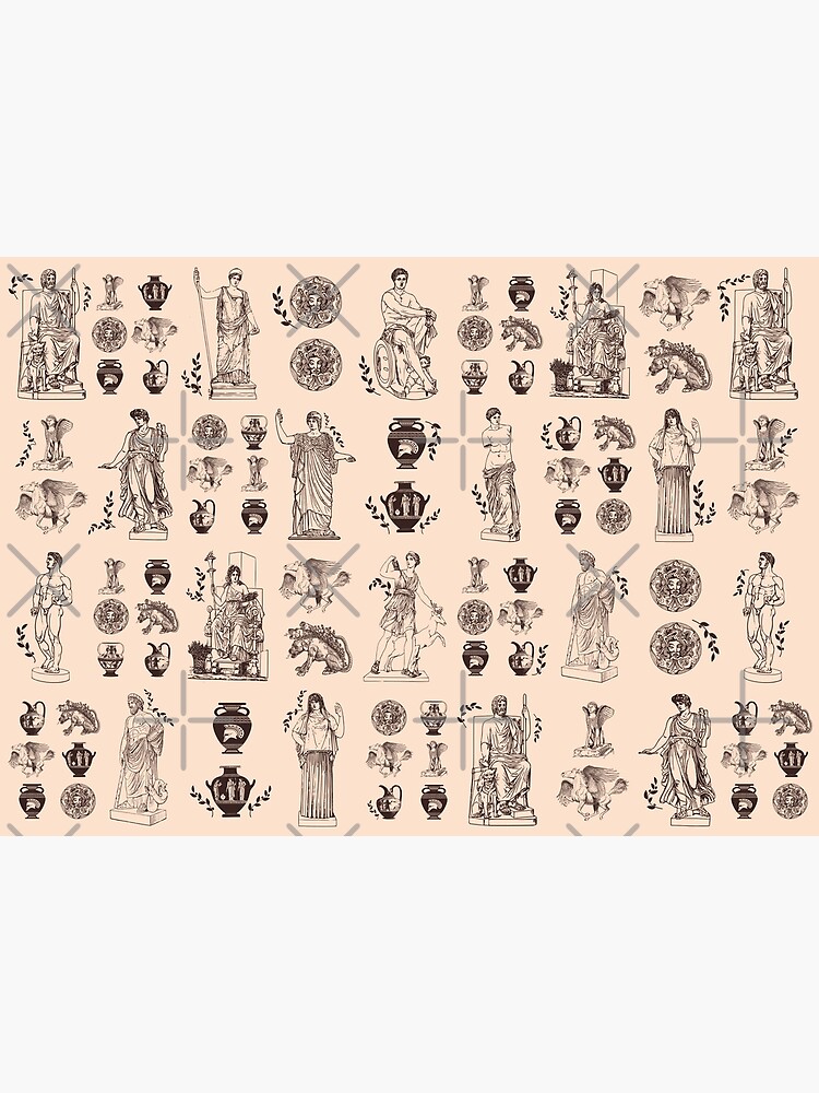 "Beige ancient Greek Olympian gods mythological figures pattern" Poster ...