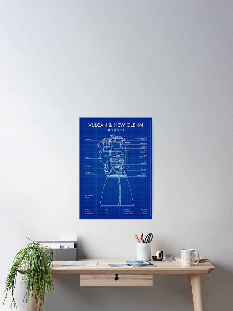 "BE-4 Engine (Blueprint)" Poster for Sale by Blue Galaxy Designs ...