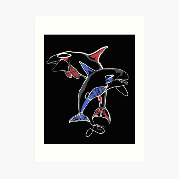 "Single Line - Haida Whales (White)" Art Print for Sale by ...