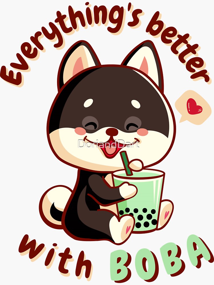 "Shiba Loves Boba" Sticker for Sale by DoriandDart | Redbubble