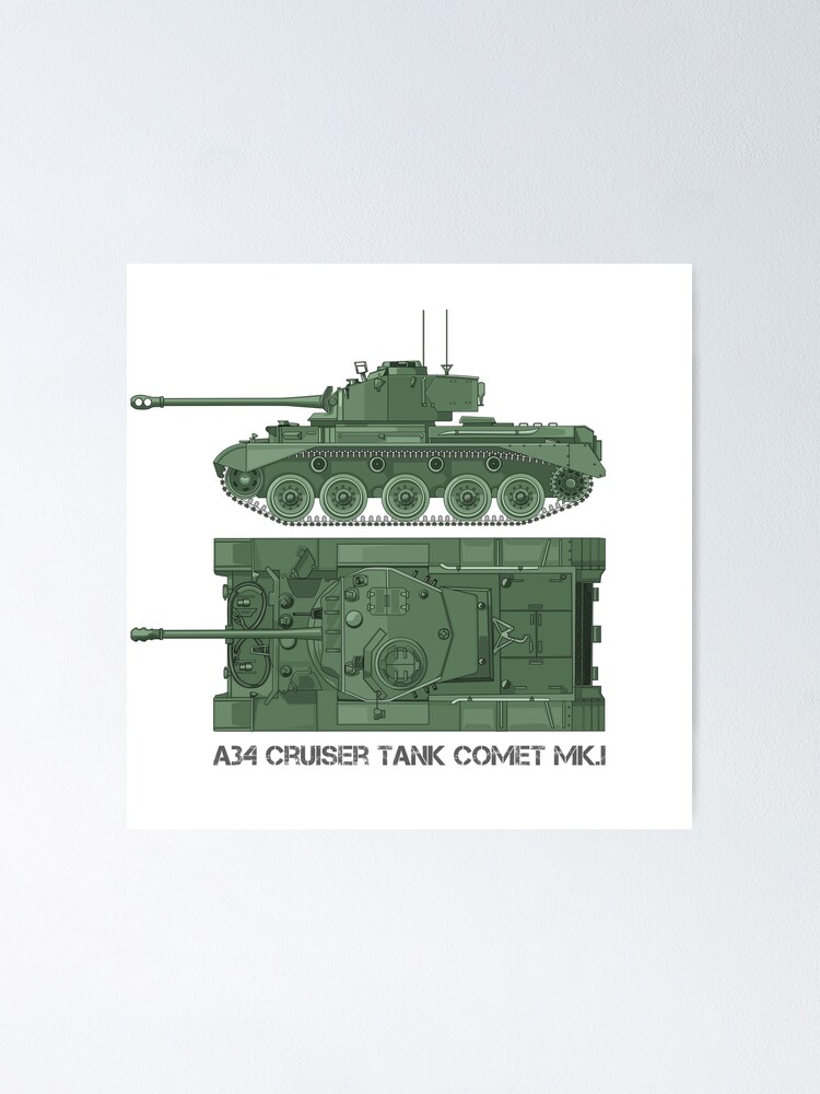 "Comet Cruiser Tanks A34 British WW2 Tank Diagram Gift" Poster for Sale ...