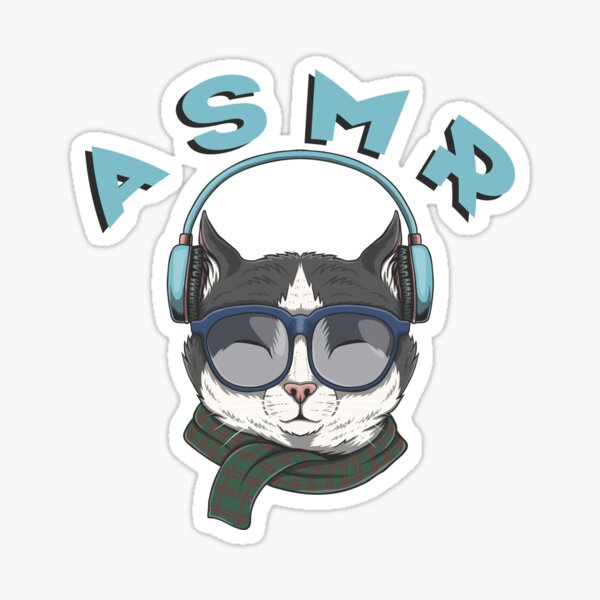 "ASMR Cat with Headphones and Glasses" Sticker for Sale by ...
