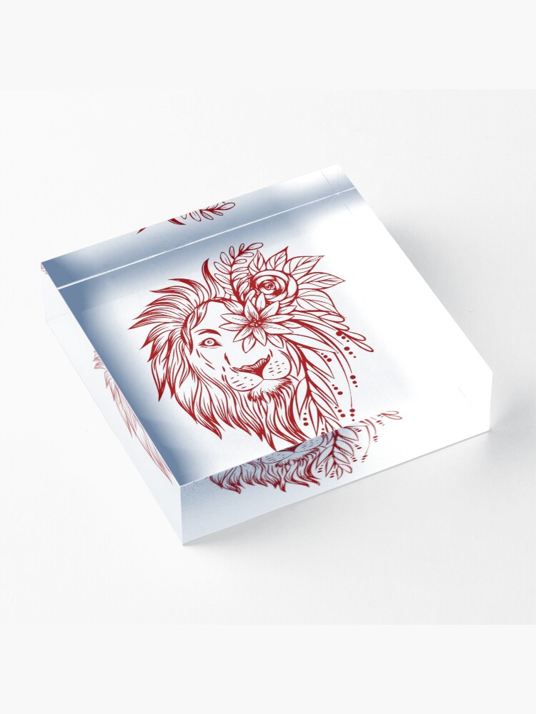 "maroon Lion head with flowers" Acrylic Block for Sale by atiksugiwara ...
