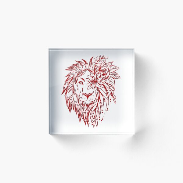 "maroon Lion head with flowers" Acrylic Block for Sale by atiksugiwara ...