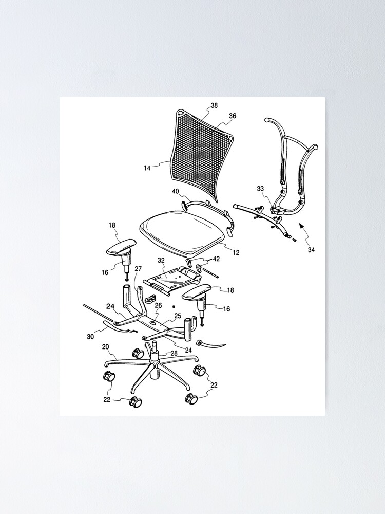 "Office Rolling Chair Exploded No 1 Black" Poster for Sale by UsumStudy ...