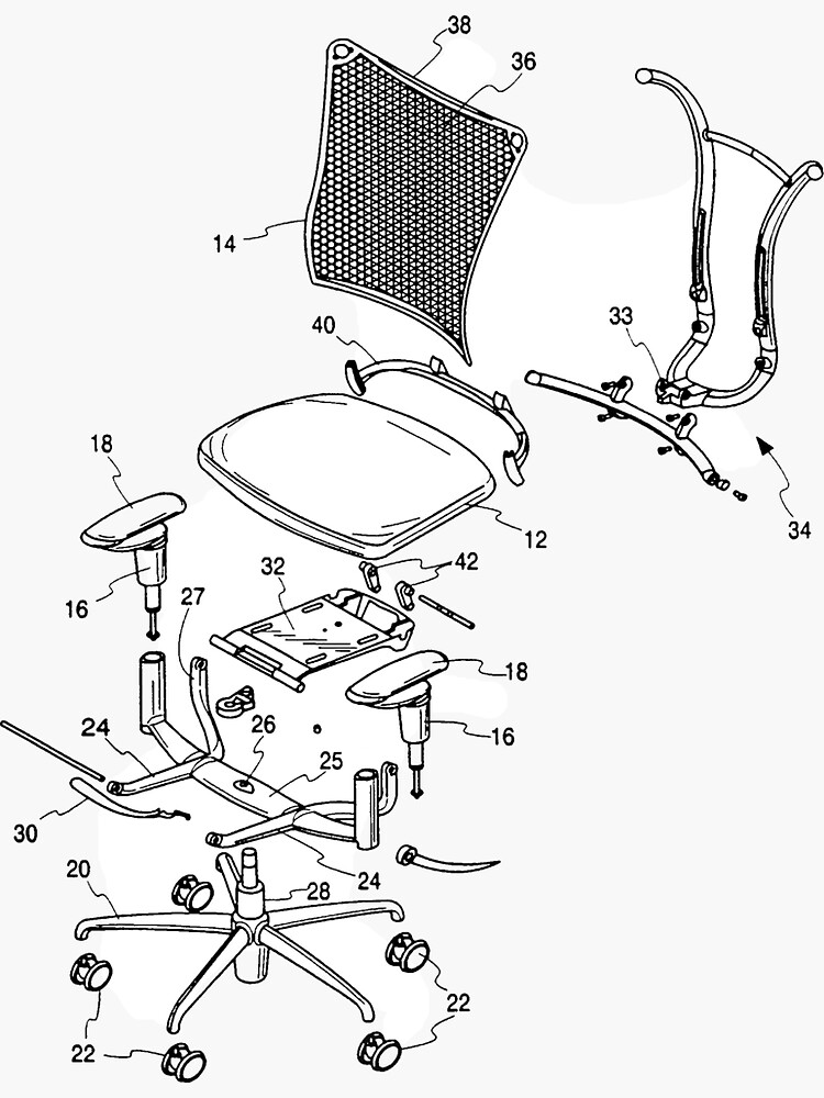 "Office Rolling Chair Exploded No 1 Black" Sticker for Sale by ...