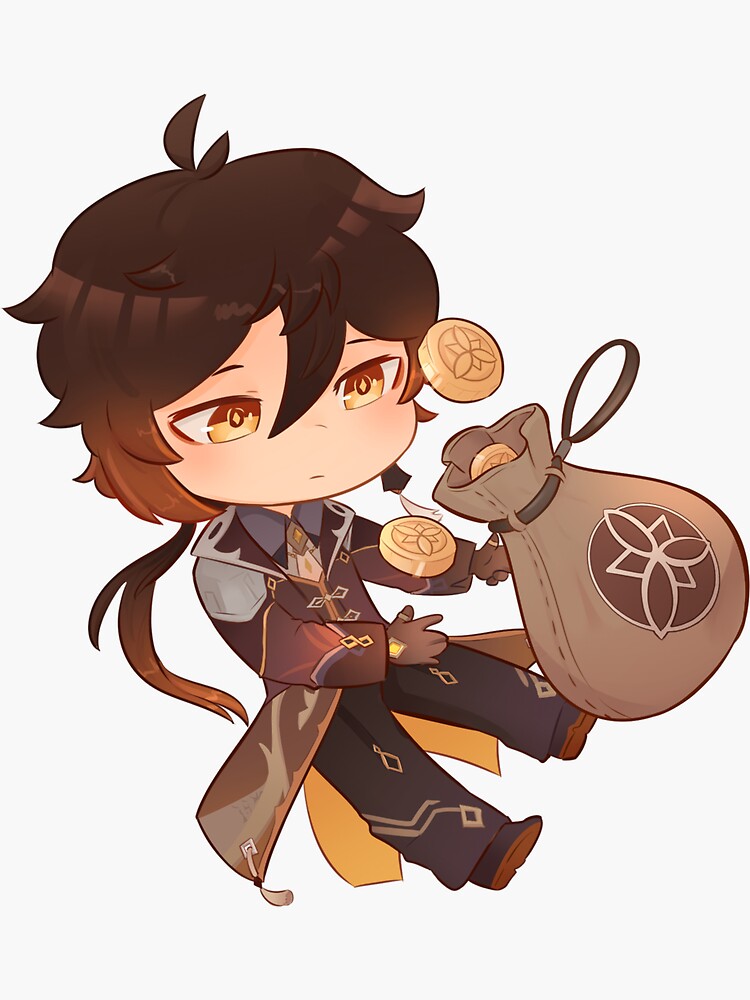 "Chibi Zhongli with Mora " Sticker for Sale by Rob33ns | Redbubble