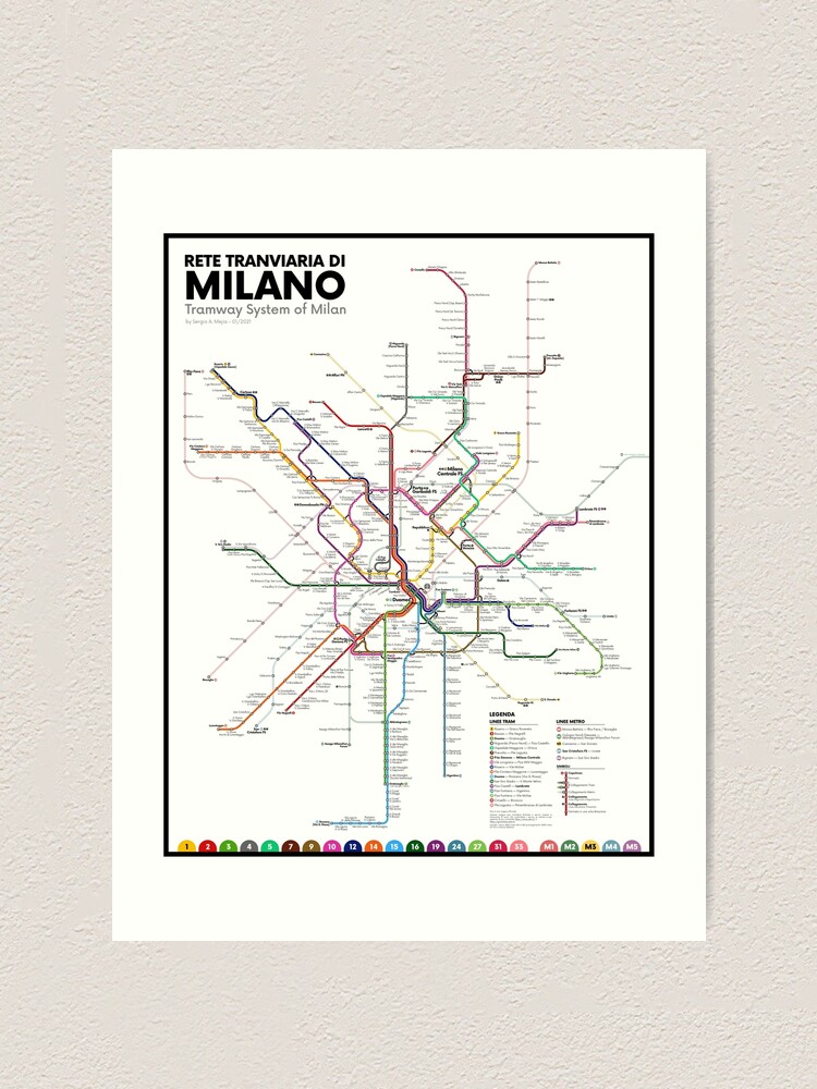 "Milan Tramway System Map + Metro" Art Print for Sale by serransk ...