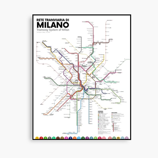 "Milan Tramway System Map + Metro" Canvas Print for Sale by serransk ...