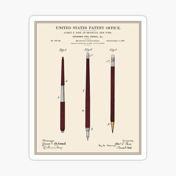 "Pencil Set Patent" Sticker by FinlayMcNevin | Redbubble