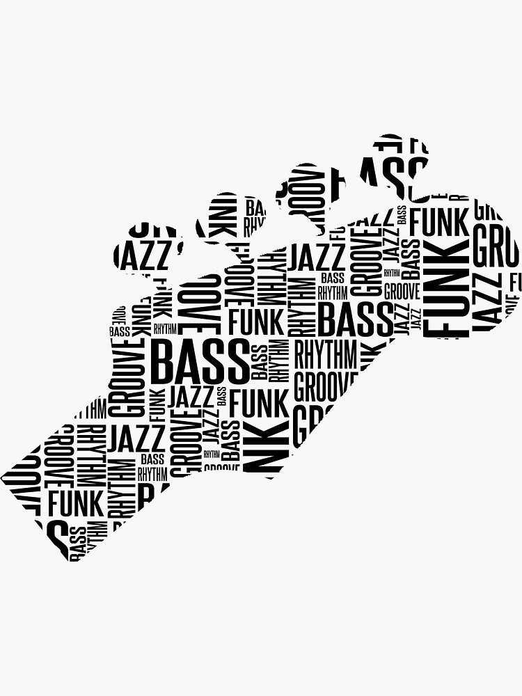 "Bass Guitar Word Cloud Text Silhouette" Sticker for Sale by TheGiftPad ...