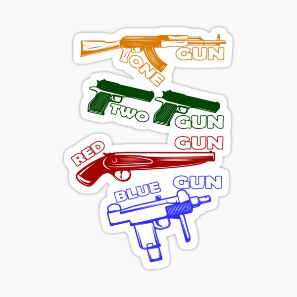 "One Gun Two Gun Red Gun Blue Gun" Sticker by oussimakh | Redbubble