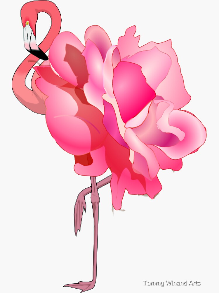"Flamingo Rose Pink Flamingo and Flower" Sticker for Sale by ...
