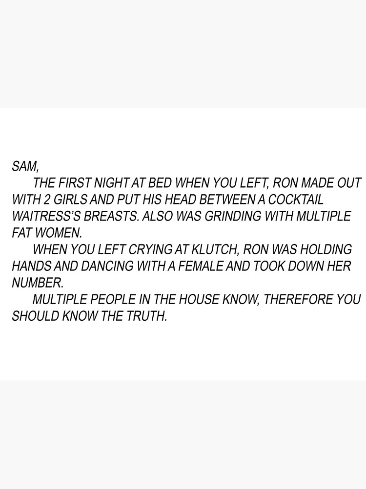 "Jersey Shore Anonymous Note To Sam From Snooki" Poster for Sale by ...