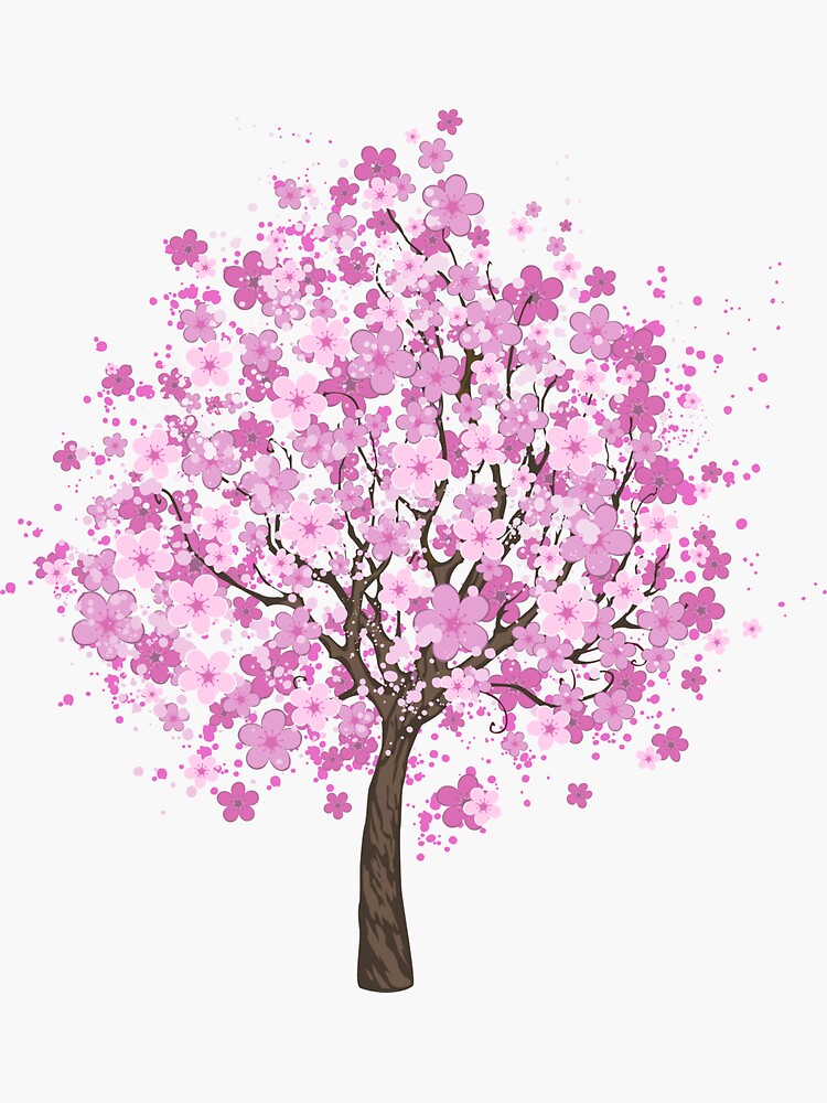 "Flowering cherry tree outline tree of life" Sticker by Funnyfish5 ...