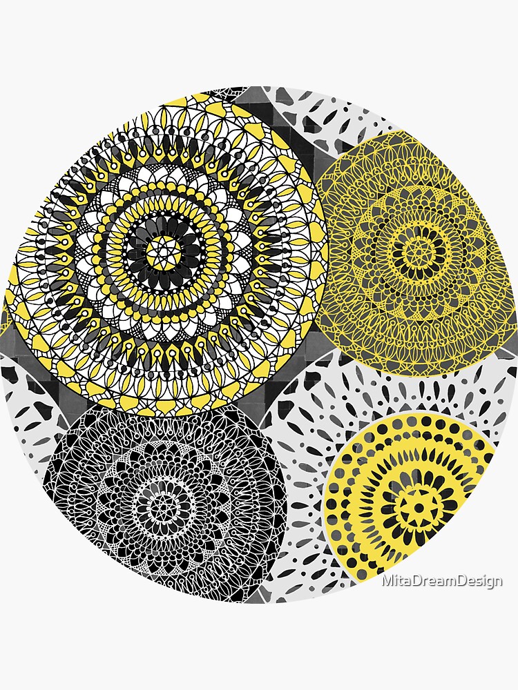 "Circle Mandalas pattern - Grey and Illuminating" Sticker by ...