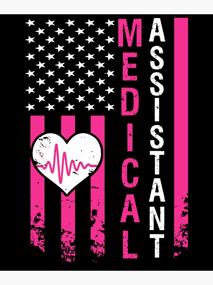 "Medical Assistant Gifts Heart Heartbeat Pink American Flag" Poster by ...