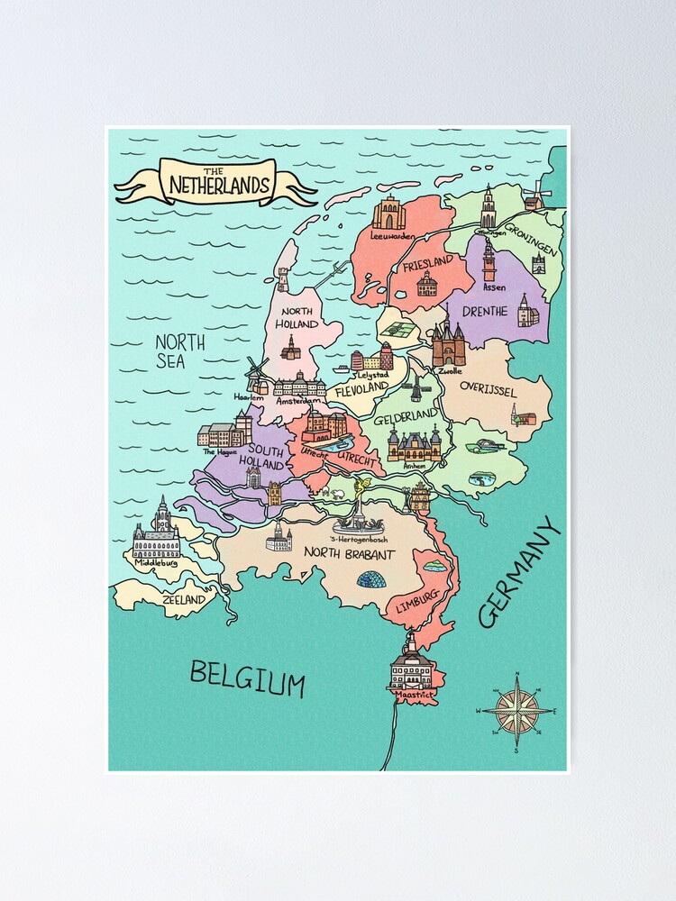 "Colorful Map of The Netherlands " Poster for Sale by sheridanartwork ...