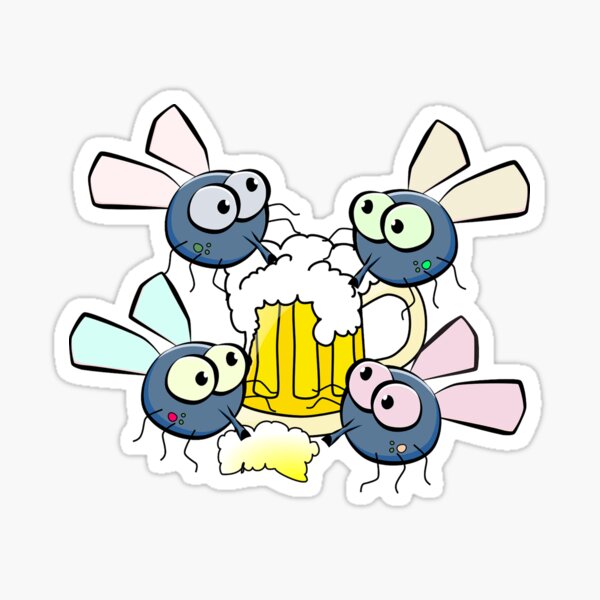 "Flies Drinking Beer" Sticker by TasAlex | Redbubble
