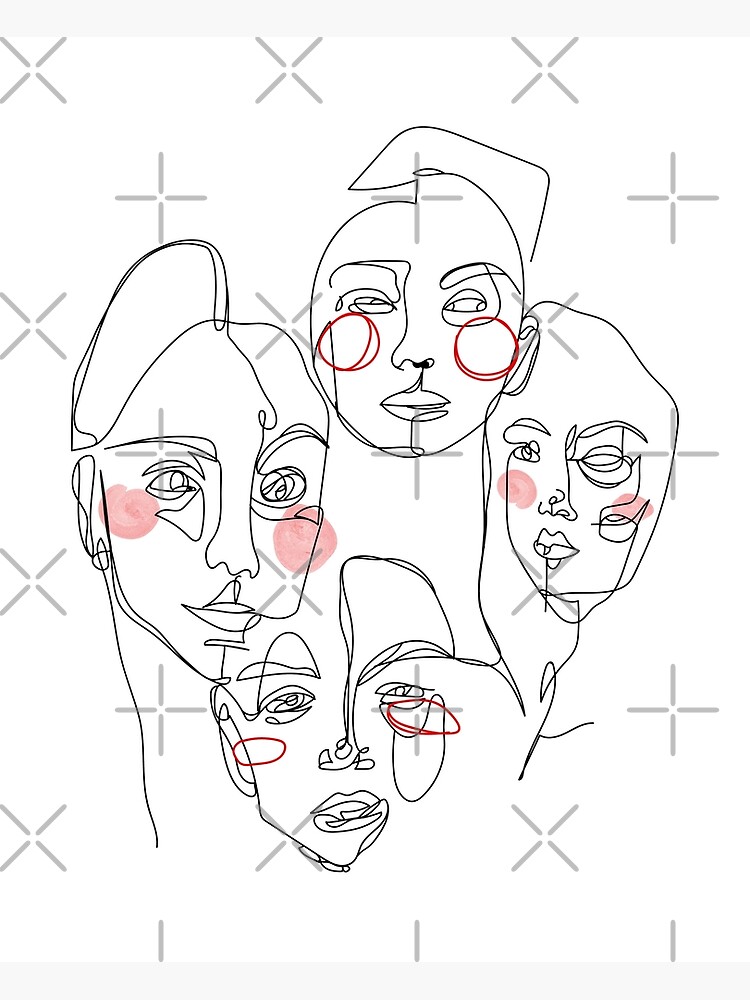 "Line faces minimalist red cheeks art" Art Print for Sale by ...