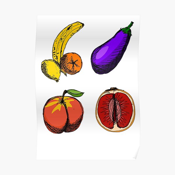 "A rude fruit collection. Cock and balls, aubergine, eggplant, peach ...