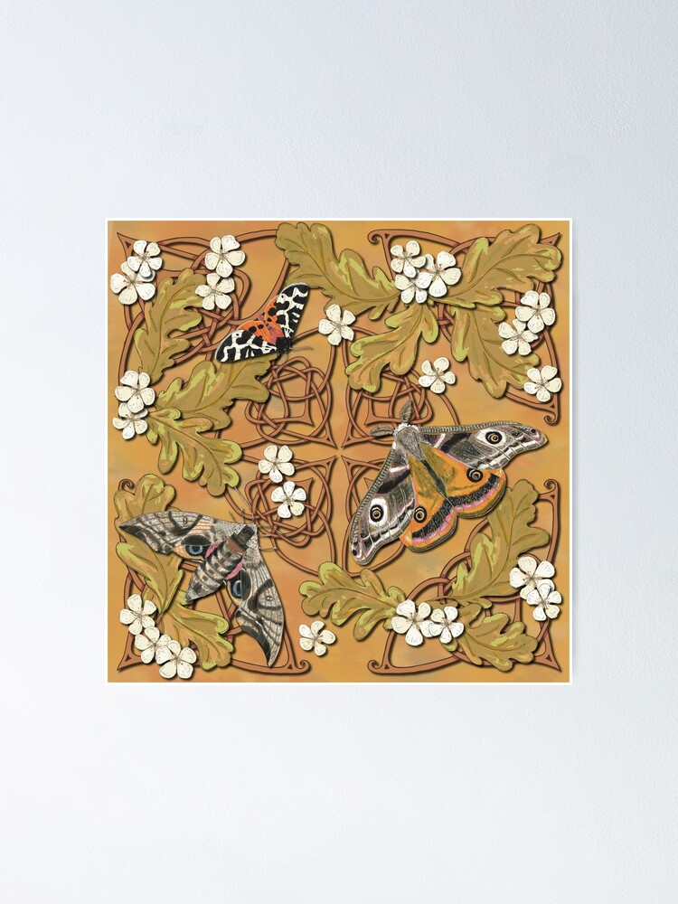 "Celtic Moths with Leaves and Flowers" Poster for Sale by lottibrown ...