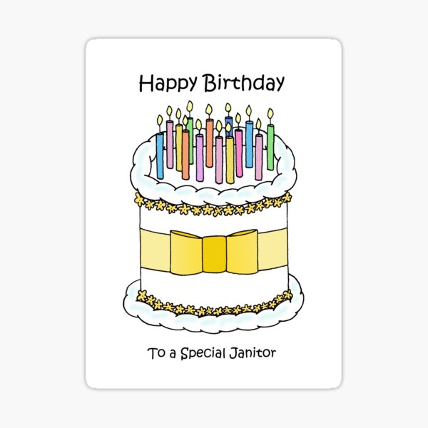 "Happy Birthday to Janitor Cartoon Cake and Candles" Sticker for Sale ...