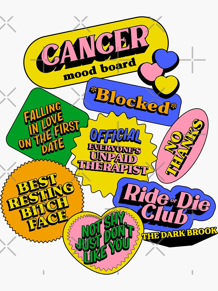 "Retro Cancer Zodiac Sign Stickers - Astrology Mood Board Aesthetic ...