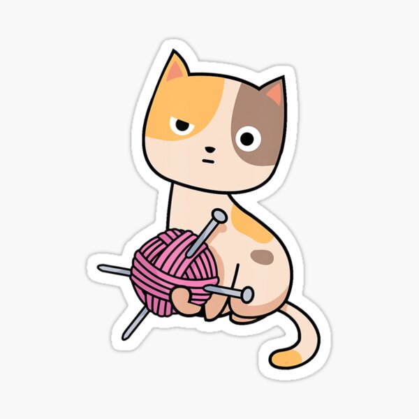 "Cute Cat Knitting Wool Yarn Knit" Sticker for Sale by RoselynHane ...
