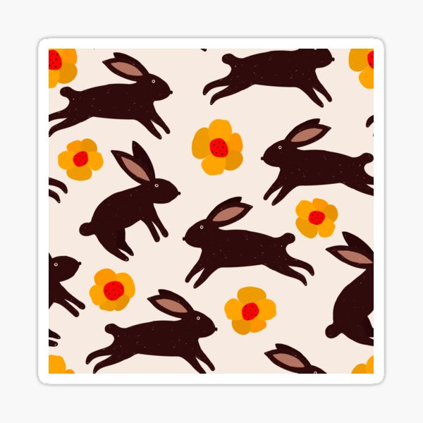 "Rabbits or bunny and orange flowers in hand-drawn style" Sticker for Sale by BychkovaEvgenia ...