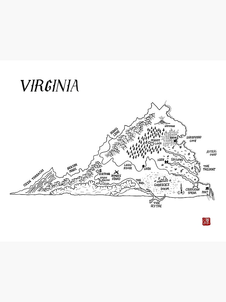 "Virginia as a fantasy map - black and white" Art Print by aldayuan ...