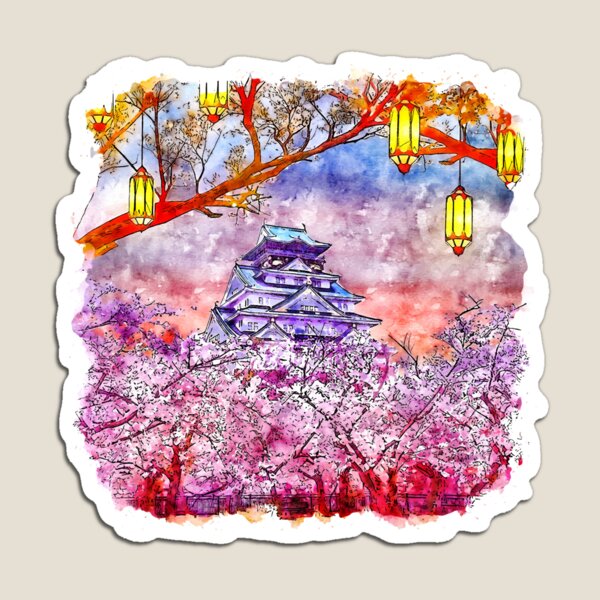 "Flowery View to Osaka Castle" Magnet by VerboShop | Redbubble