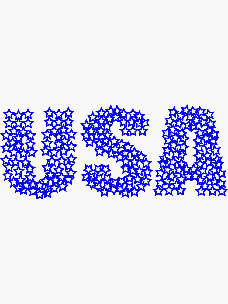 "USA lettering made of transparent stars with blue outline." Sticker ...