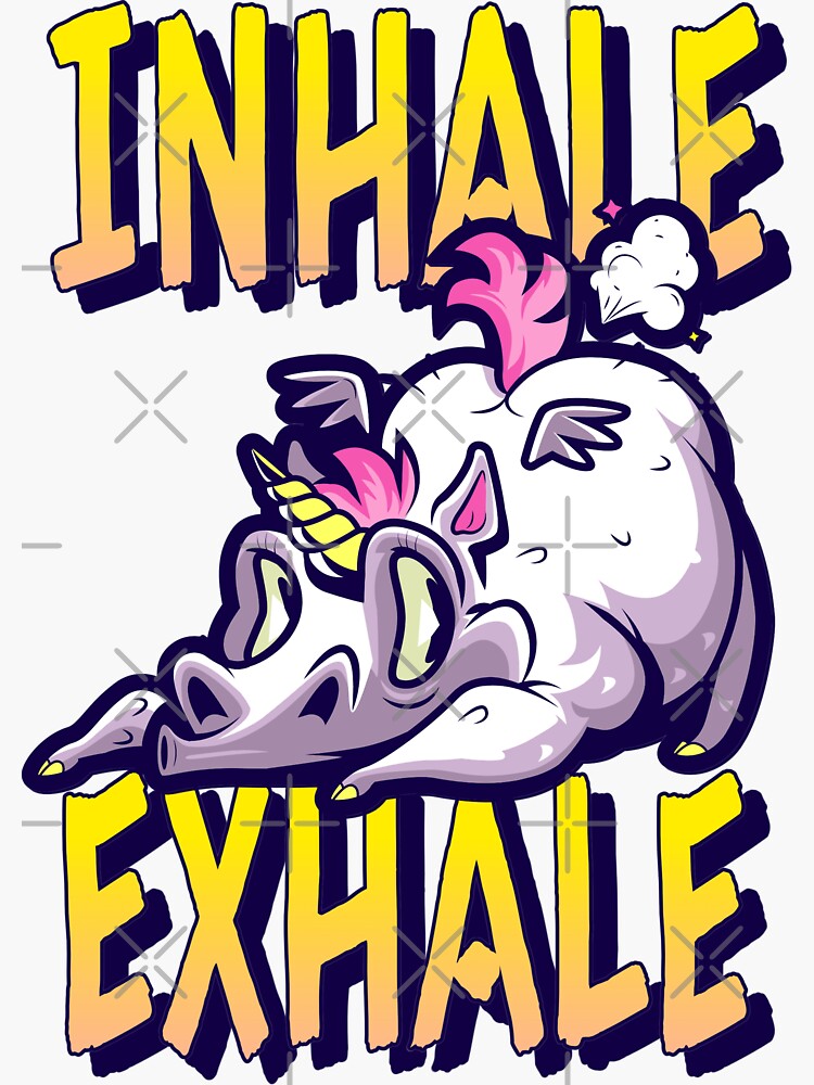 "Inhale Exhale Funny Unicorn Yoga Fart Spiritual Yogi Pony" Sticker by ...