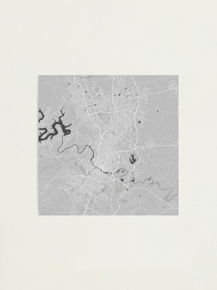 "Austin minimalistic map monochrome gray" Photographic Print by ...